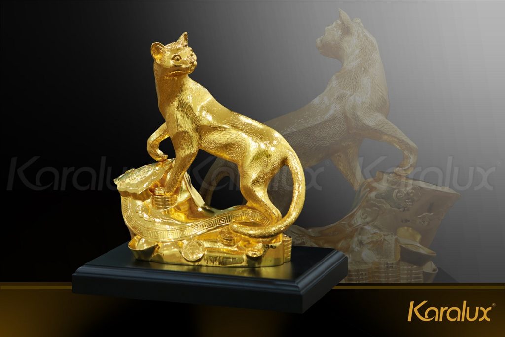 Tượng mèo Linh Miêu mạ vàng 24k